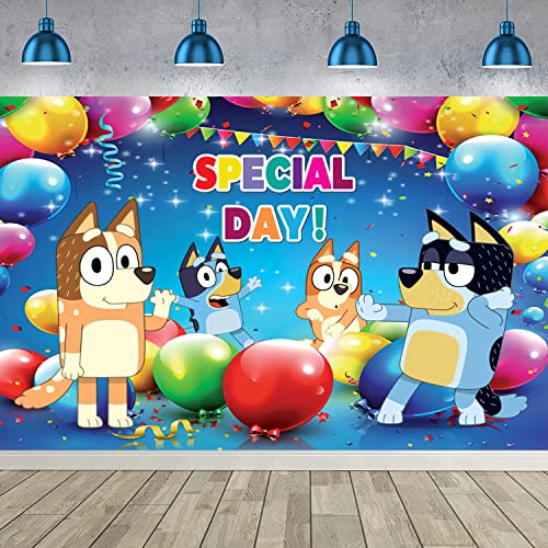 Bluey Birthday Backdrop Banner Party Decorations Sheepdog 7x5 ft Bingo Cartoon Dog Happy Birthday Supplies Special Day Background for Multi Occasions