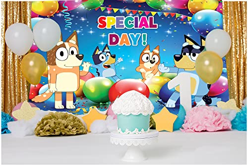 Bluey Birthday Backdrop Banner Party Decorations Sheepdog 7x5 ft Bingo Cartoon Dog Happy Birthday Supplies Special Day Background for Multi Occasions