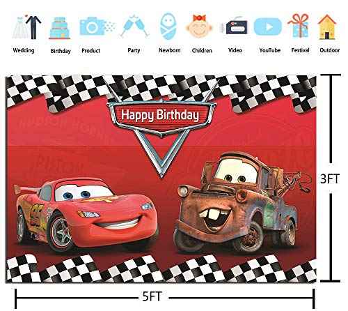 RUINI Car Racing Themed Backdrop Cartoon Cars Mobilization Birthday Party Decorations Backdrop 5x3FT