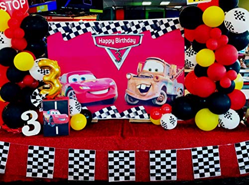 RUINI Car Racing Themed Backdrop Cartoon Cars Mobilization Birthday Party Decorations Backdrop 5x3FT