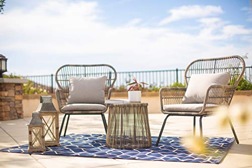 Barton 3 Pieces Bistro Chair Set w/Glass Table Grey Outdoor Patio Furniture Wicker Rattan Modern Conversation Chat Seating