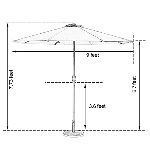 Aok Garden 9 ft Patio Umbrella LED Lighted Outdoor Table Umbrella, Aluminum Pole 8 Ribs Umbrella with Tilt and Crank