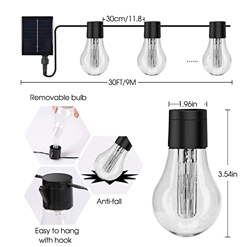 Solar String Lights Outdoor Waterproof, 29.5 FT 20 Shatterproof Bulbs Patio Lights with Remote 8 Modes LED Solar Powered String Lights, Hanging Lights for Garden Yard, Wedding Party Decor(Warm White)