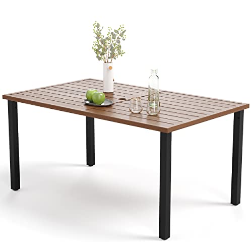 MIXPATIO 6 Person Outdoor Patio Dining Table with Umbrella Hole, Rectangle Metal TableĀ for Garden, Backyard and Porch