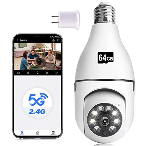 Light Bulb Security Camera,2.4G&5G Light Bulb Camera,355°PTZ &Night Vision & Motion Detection Light Socket Camera
