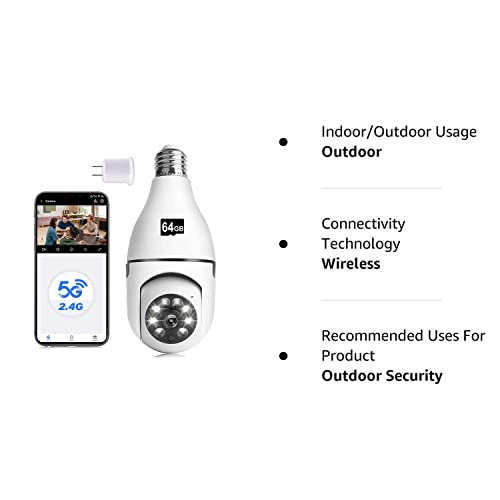 Light Bulb Security Camera,2.4G&5G Light Bulb Camera,355°PTZ &Night Vision & Motion Detection Light Socket Camera