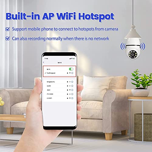 Light Bulb Security Camera,2.4G&5G Light Bulb Camera,355°PTZ &Night Vision & Motion Detection Light Socket Camera
