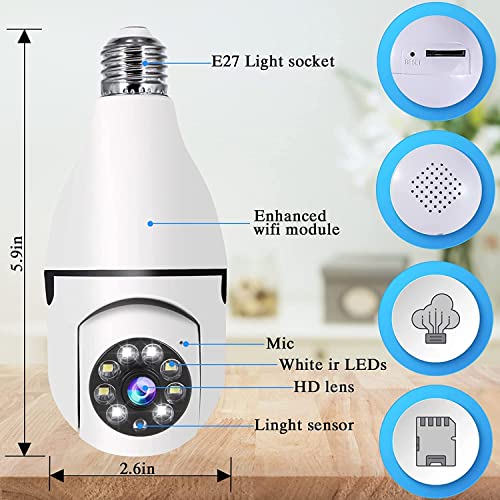 Light Bulb Security Camera,2.4G&5G Light Bulb Camera,355°PTZ &Night Vision & Motion Detection Light Socket Camera