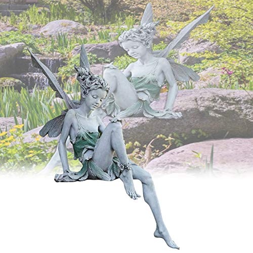 KOXHOX Sitting Fairy Statue Tudor and Turek Sitting Fairy Statue for Garden Resin Craft Landscaping Yard Decoration Fairy Figurines Gift for Home Office Desk Table (White)