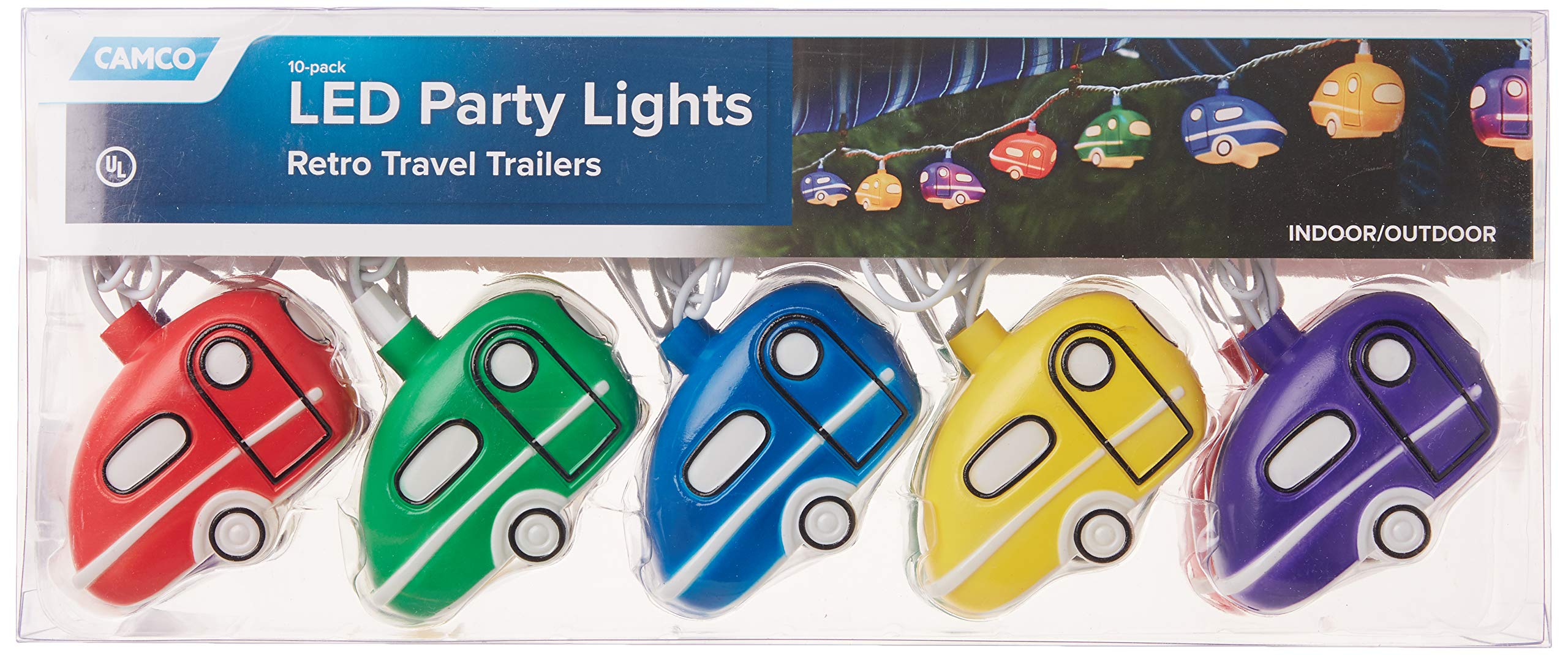 Camco Retro Travel Trailer Party Lights | Features an 8' Strand with (10) Travel Trailer Lights | Perfect for RV Awnings and Campsite Décor (42655)