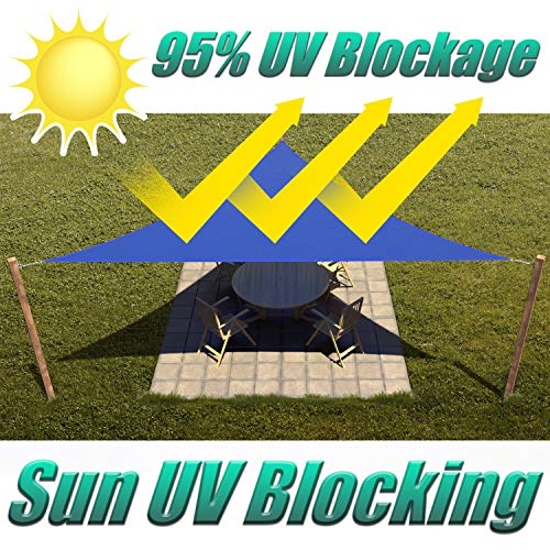 Amgo 16' x 16' x 16' Blue Triangle Sun Shade Sail Canopy Awning, 95% UV Blockage Water & Air Permeable, Commercial & Residential, for Patio Yard Pergola, 5 Yrs Warranty (Available for Custom Sizes)