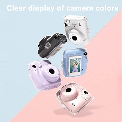 WOGOZAN Clear Case for Fujifilm Instax Mini 11 Instant Film Camera with Upgraded Photo Pocket Holds 10 Films on Back and Adjustable Strap (Clear)