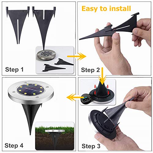 Biling Solar Ground Lights, Solar Disk Lights (8 LEDs /4 Pack) Outdoor Waterproof Solar Garden Lights for Pathway Outdoor in-Ground Lawn Yard Deck Patio Walkway - Warm White