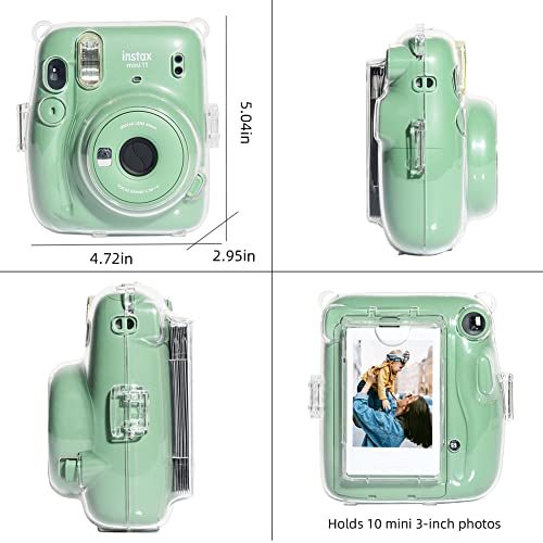 WOGOZAN Clear Case for Fujifilm Instax Mini 11 Instant Film Camera with Upgraded Photo Pocket Holds 10 Films on Back and Adjustable Strap (Clear)