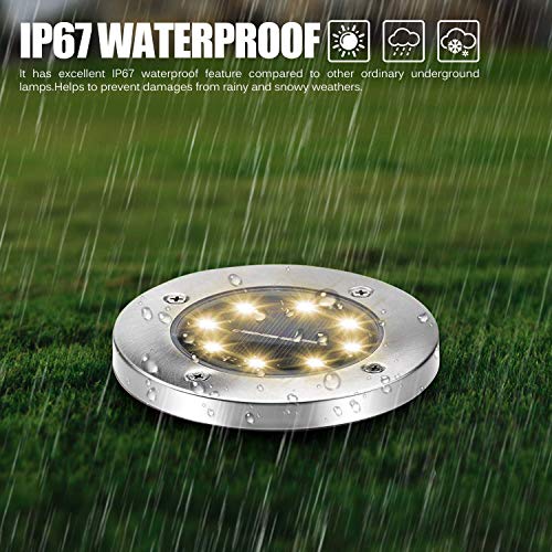 Biling Solar Ground Lights, Solar Disk Lights (8 LEDs /4 Pack) Outdoor Waterproof Solar Garden Lights for Pathway Outdoor in-Ground Lawn Yard Deck Patio Walkway - Warm White
