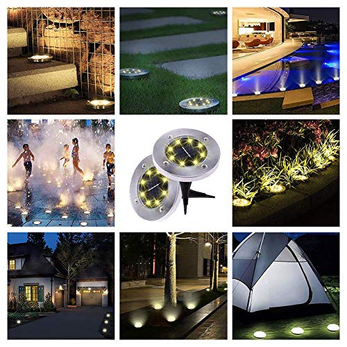 Biling Solar Ground Lights, Solar Disk Lights (8 LEDs /4 Pack) Outdoor Waterproof Solar Garden Lights for Pathway Outdoor in-Ground Lawn Yard Deck Patio Walkway - Warm White