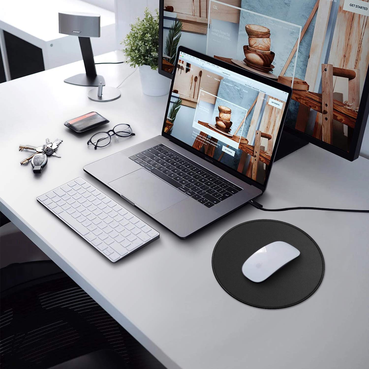 Round Mouse Pad with Stitched Edge Premium-Textured Non-Slip Rubber Base Mouse Mat Mousepad for Office & Home, Black (8.7 x 8.7 x 0.12Inch)