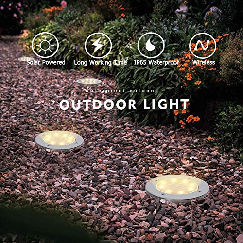 Biling Solar Ground Lights, Solar Disk Lights (8 LEDs /4 Pack) Outdoor Waterproof Solar Garden Lights for Pathway Outdoor in-Ground Lawn Yard Deck Patio Walkway - Warm White