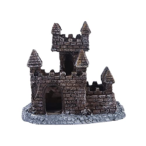 Castle Fairy Garden House Statue, Resin Castle Decor Landscaping Ornaments, Mini Vintage Figurines Sculptures Dollhouse DIY Decor Crafts for Outdoor Patio Lawn Yard Fish Tank Aquarium Decoration (B)