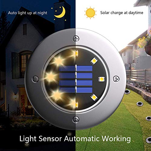 Biling Solar Ground Lights, Solar Disk Lights (8 LEDs /4 Pack) Outdoor Waterproof Solar Garden Lights for Pathway Outdoor in-Ground Lawn Yard Deck Patio Walkway - Warm White