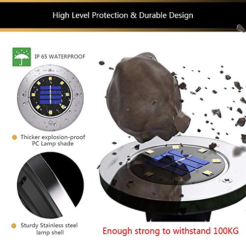 Biling Solar Ground Lights, Solar Disk Lights (8 LEDs /4 Pack) Outdoor Waterproof Solar Garden Lights for Pathway Outdoor in-Ground Lawn Yard Deck Patio Walkway - Warm White