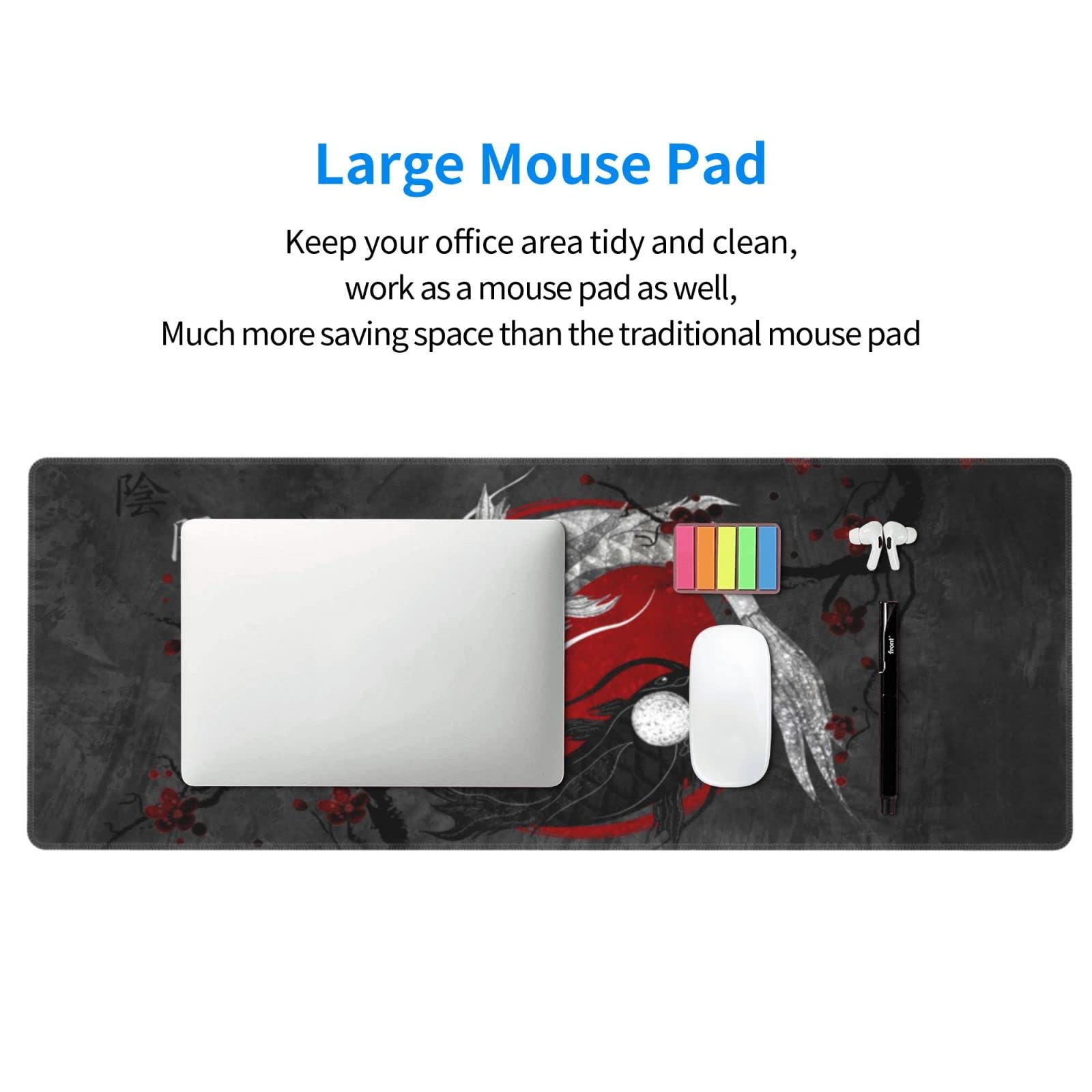 Browrrsson Japanese Art Mouusepad Japanese Art Koi Fish Gaming Mouse Pad Extended Stitched Edges Mousepad,Large Mouse Mat Desk Pad Personalized The Office Mouse Pad 31.5 X 11.8 Inch
