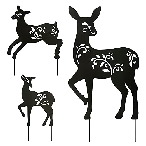 Hokfirm Metal Deer Stake, Outdoor Metal Animal Statue, Silhouette Deer Stake, Outdoor Decorative Metal Animal Stakes, Set of 3