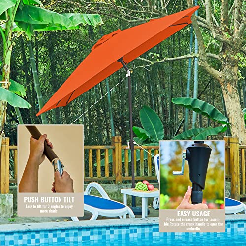ROWHY Square8×8ft Patio Table Market Umbrella Outdoor Portable Garden Sunshade with Push Button Tilt and Crank Lift System UV Protection Waterproof Sunproof for Lawn Garden, Deck, Backyard ORANGE