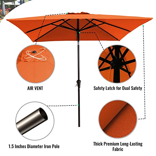 ROWHY Square8×8ft Patio Table Market Umbrella Outdoor Portable Garden Sunshade with Push Button Tilt and Crank Lift System UV Protection Waterproof Sunproof for Lawn Garden, Deck, Backyard ORANGE