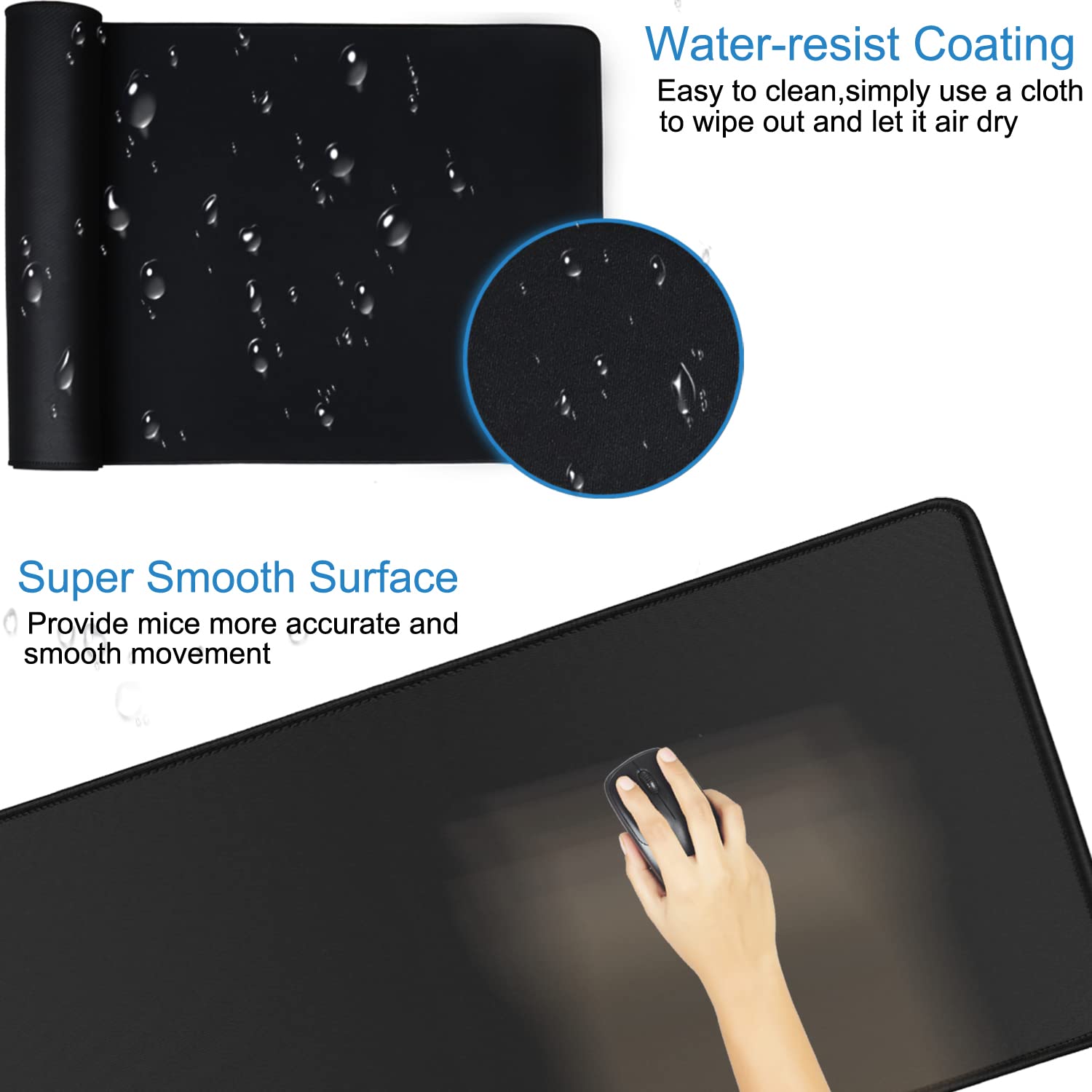 Large Gaming Mouse Pad 31.5 x 11.8, Extended Desk Mousepad with Stitched Edges, Premium Microfiber Cloth Surface, Waterproof Non-Slip Base Keyboard Mat for Home Office Gaming, Black