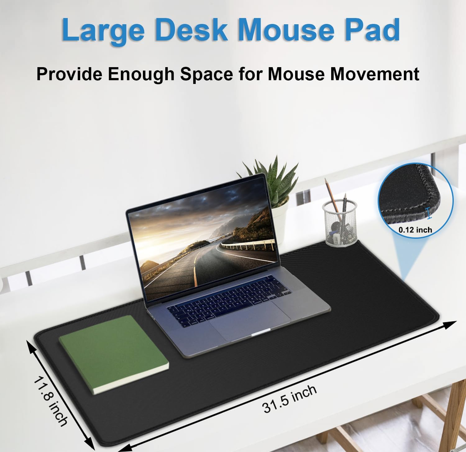 Large Gaming Mouse Pad 31.5 x 11.8, Extended Desk Mousepad with Stitched Edges, Premium Microfiber Cloth Surface, Waterproof Non-Slip Base Keyboard Mat for Home Office Gaming, Black