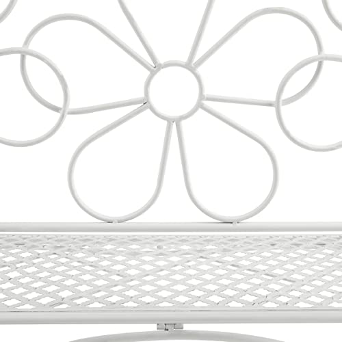 Alpine Corporation BAZ398WT Alpine Daisy Metal Bench, White Garden Furniture