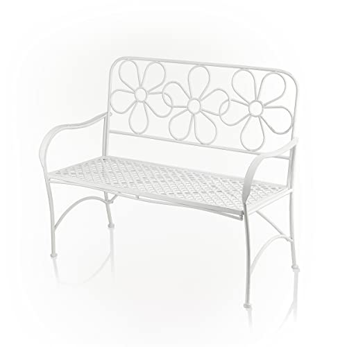 Alpine Corporation BAZ398WT Alpine Daisy Metal Bench, White Garden Furniture