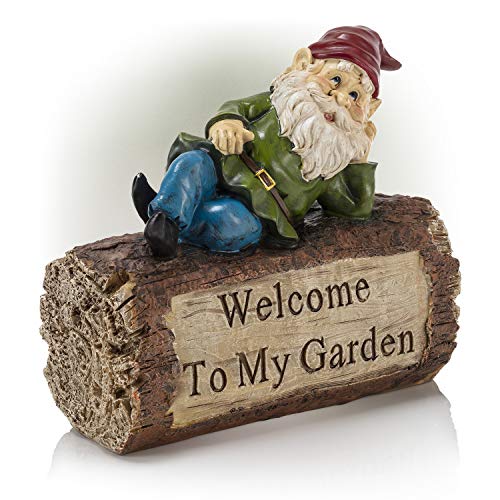 Alpine Corporation 9" Tall Outdoor Garden Gnome and Welcome Sign Yard Statue Decoration, Multicolor