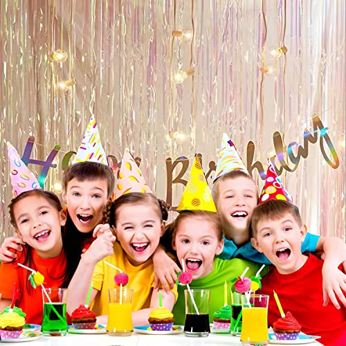 BRAVESHINE Party Decorations Iridescent Foil Fringe Backdrops - 2 Pack 3.2 x 6.5 ft Metallic Tinsel Photo Booth Pros Streamer Curtains for Birthday Wedding Graduation Christmas Holiday - Clear