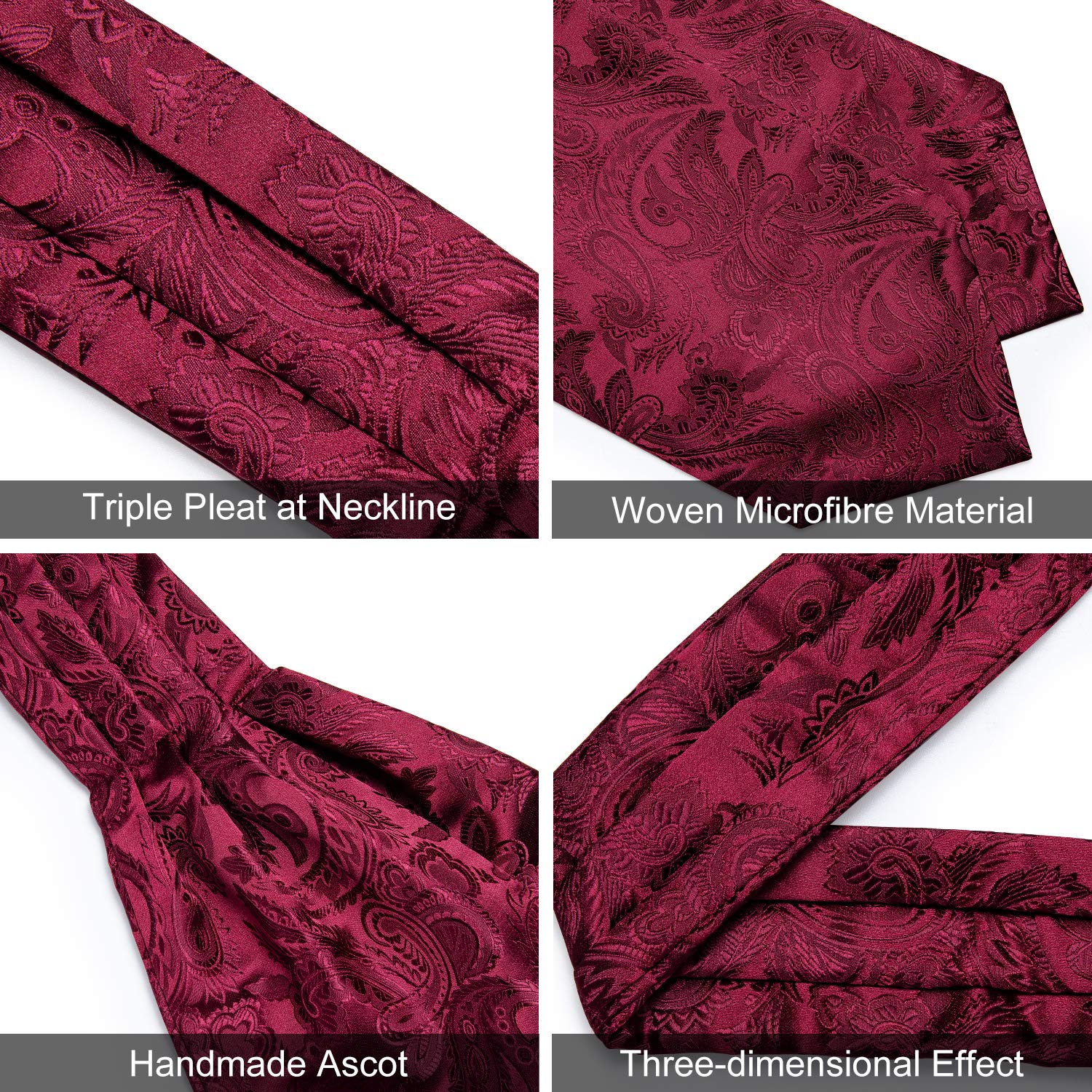 DiBanGu Navy Blue Ascot Ties for Men Floral Cravat for Men 100% Silk Woven Mens Cravat Tie and Pocket Square Set