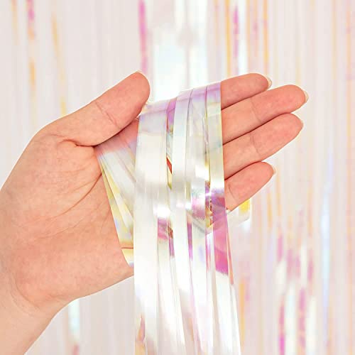 BRAVESHINE Party Decorations Iridescent Foil Fringe Backdrops - 2 Pack 3.2 x 6.5 ft Metallic Tinsel Photo Booth Pros Streamer Curtains for Birthday Wedding Graduation Christmas Holiday - Clear
