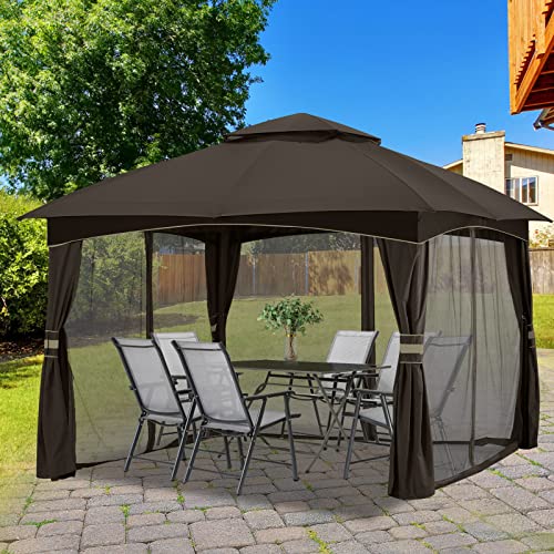 MASTERCANOPY Outdoor Patio Gazebo for Garden with Upgrade Steel Frame and Netting Walls (10x10,Brown)