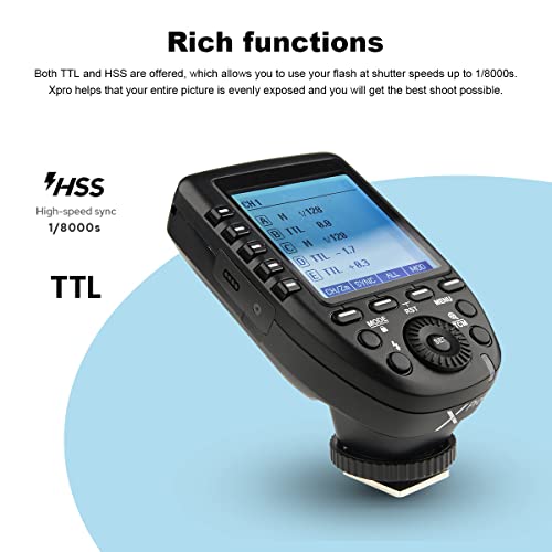 Godox XPro-S TTL 2.4G High-Speed Sync Wireless Flash Trigger Transmitter Compatible for Sony Cameras, 1/8000s,11 Customizable Functions,16 Groups and 32 Channels,2.4G Wireless X System