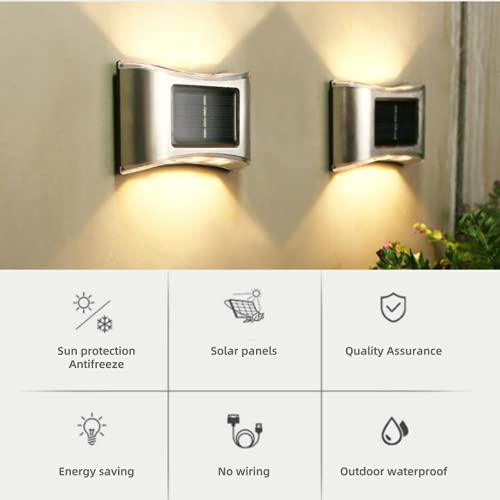 COOWEI Solar Garden Lights LED Outdoor Wall Lights Outdoor Garden Decoration Fence Aisle Balcony Lights Waterproof Up and Down Light wash Wall Lights 4ps (Warm Light)