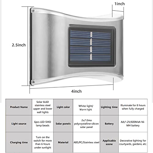 COOWEI Solar Garden Lights LED Outdoor Wall Lights Outdoor Garden Decoration Fence Aisle Balcony Lights Waterproof Up and Down Light wash Wall Lights 4ps (Warm Light)