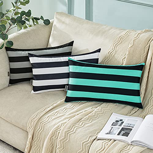 MIULEE Pack of 2 Decorative Pillow Covers Striped Waterproof Throw Pillow Cases Outdoor Mordern Cushion Cases for Patio Spring Summer Couch Bench Garden 12x20 Inch Teal