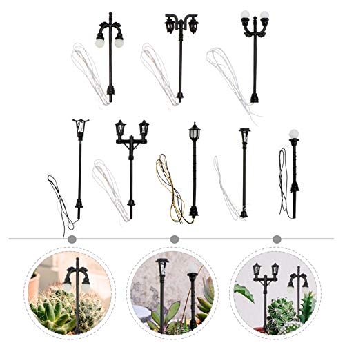 Cabilock 8pcs Mini Street Light Model Solar Lamp Post Street Lights Microscopic Model Lights for Miniature Dollhouse Micro Landscape Fairy Garden Accessories Black