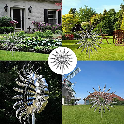 Wind Spinners for Yard and Garden,Windmills for The Yard Garden,Pinwheels for Yard and Garden,Garden Decor for Outside,Metal Yard Art (2 PCS -Silver)