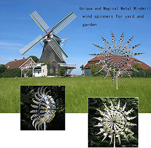 Wind Spinners for Yard and Garden,Windmills for The Yard Garden,Pinwheels for Yard and Garden,Garden Decor for Outside,Metal Yard Art (2 PCS -Silver)