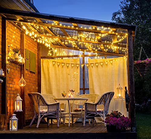 kemooie 2 Pack Outdoor Solar String Lights, 200 LED Upgraded Solar Fairy Lights with Remote, 8 Twinkle Modes Outdoor Christmas Lights for Garden,Christmas, Decorations(Warm White)