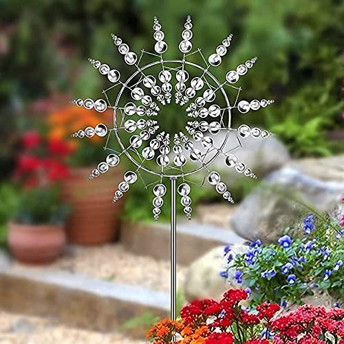 Wind Spinners for Yard and Garden,Windmills for The Yard Garden,Pinwheels for Yard and Garden,Garden Decor for Outside,Metal Yard Art (2 PCS -Silver)
