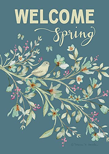 Toland Home Garden 1112561 Welcome Spring Birds Spring Flag 12x18 Inch Double Sided Spring Garden Flag for Outdoor House Flower Flag Yard Decoration
