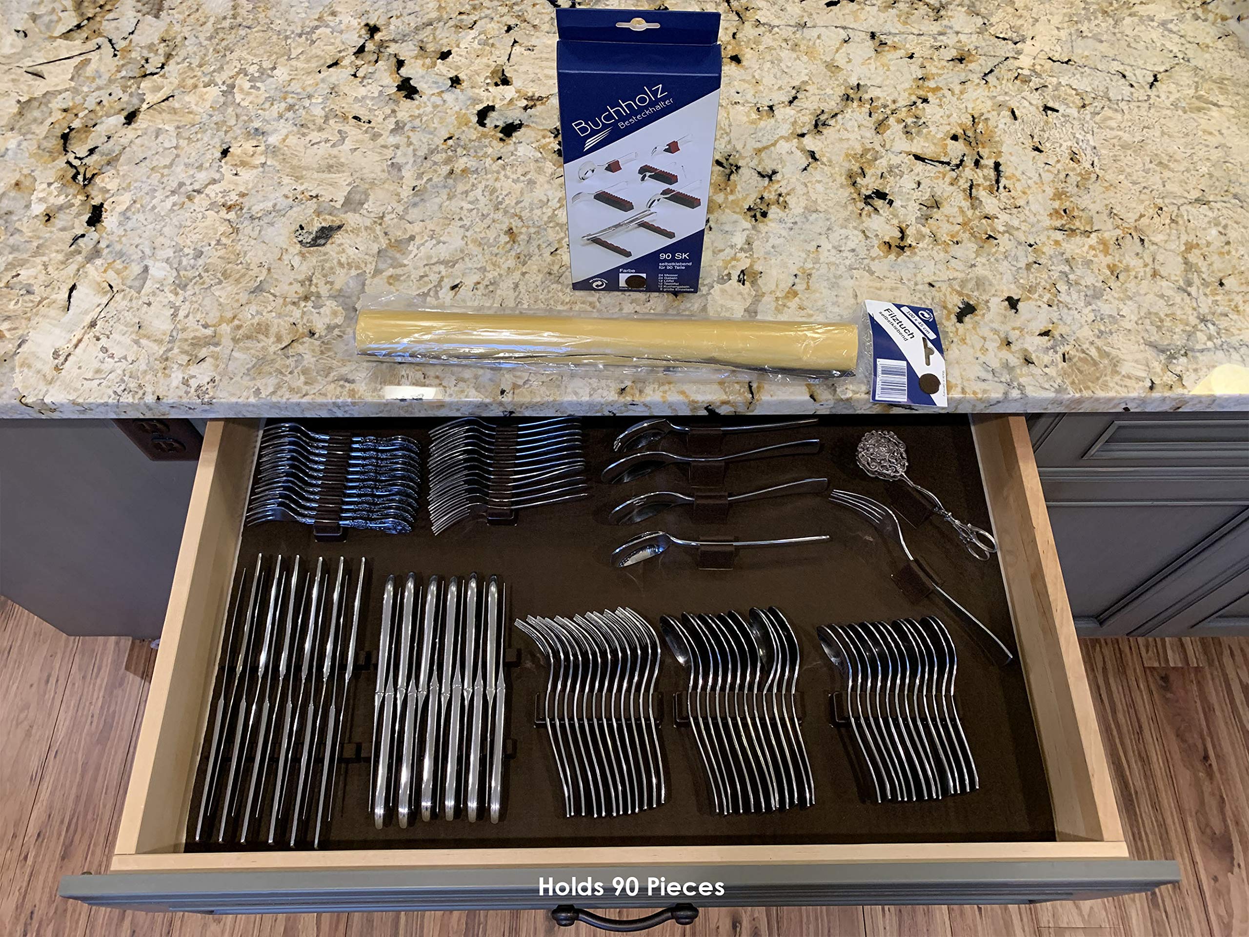 Wood Technology Silverware Drawer Lining Kit in Brown - Holds 90 Pieces
