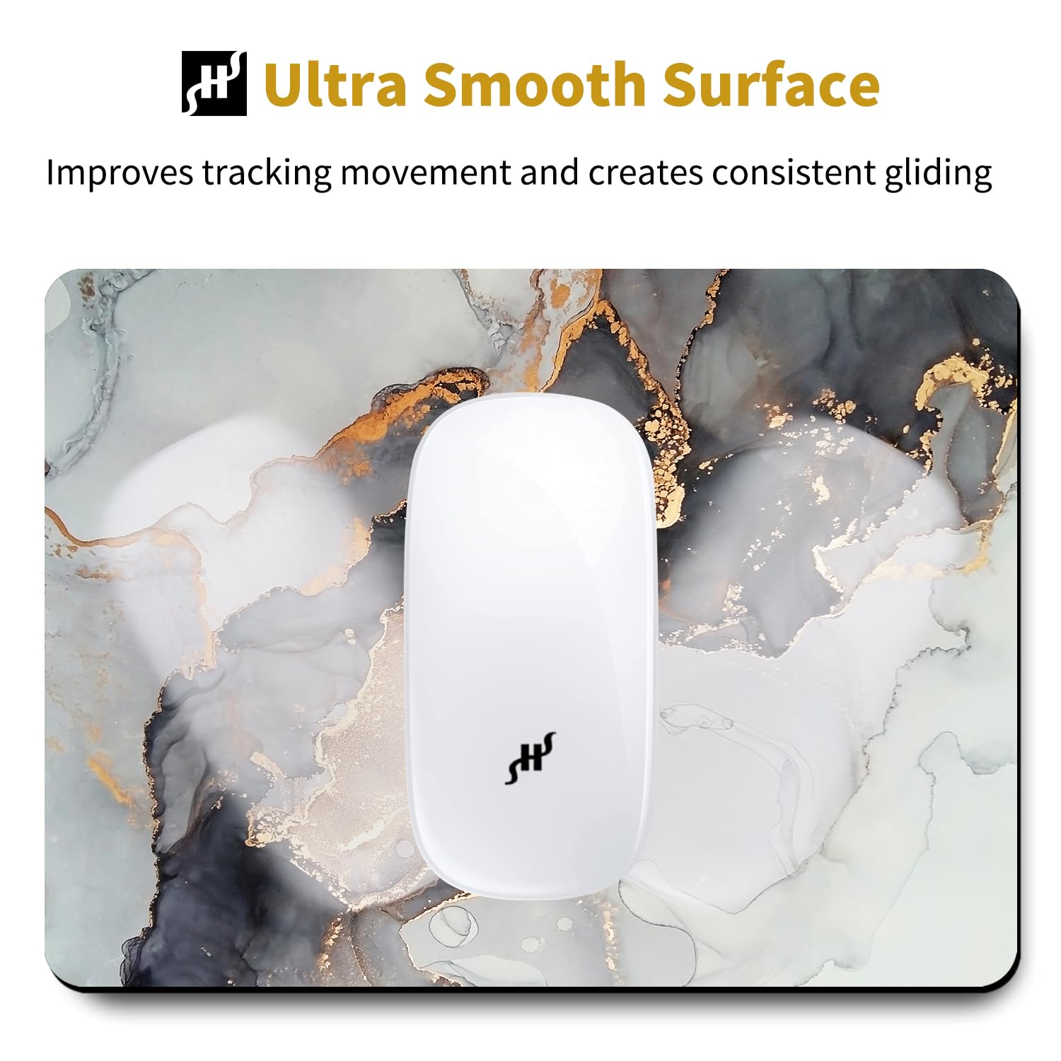 Hokafenle Small Mouse Pad, Mini Mousepad with Washable Lycra Cloth, Computer Mouse Pads for Wireless Mouse, Non-Slip Rubber Base Mousepads (6 x 8 Inch, Black Gold Marble)